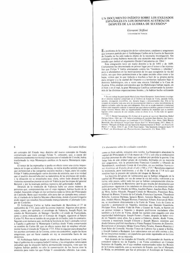 Un Documento Inédito Sobre Los Exiliados Españoles en Los Dominios ...