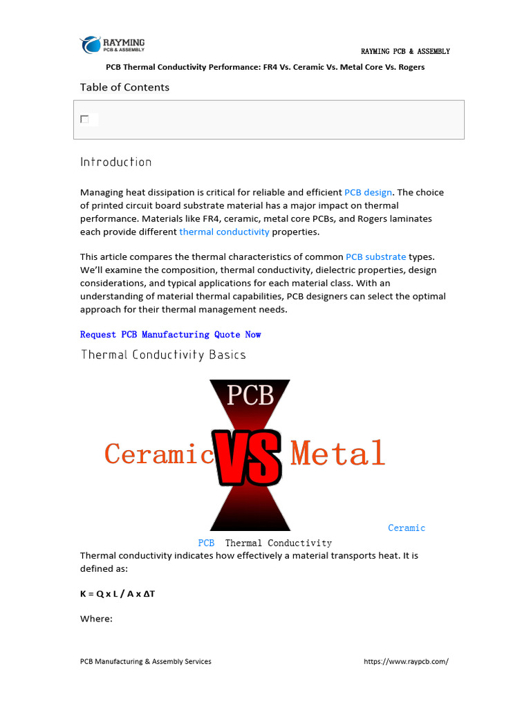 PCB Thermal Conductivity Performance FR4 vs. Ceramic vs. Metal Core vs ... PCB Thermal Conductivity Performance FR4 vs. Ceramic vs. Metal Core vs ...