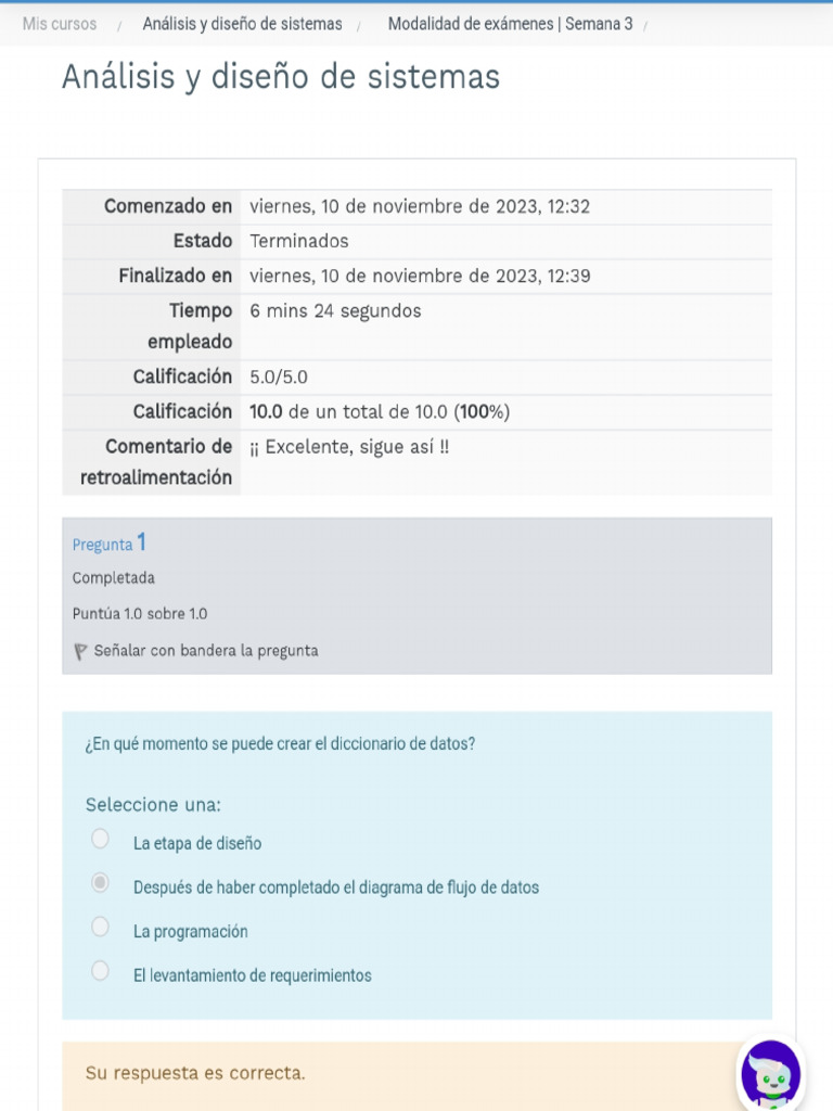 Análisis y Diseño de Sistemas Examen Semana 3 | PDF | Ciencia de ...