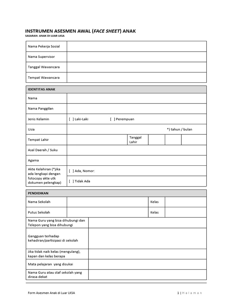 Format Asesmen Awal Anak PAUD | PDF