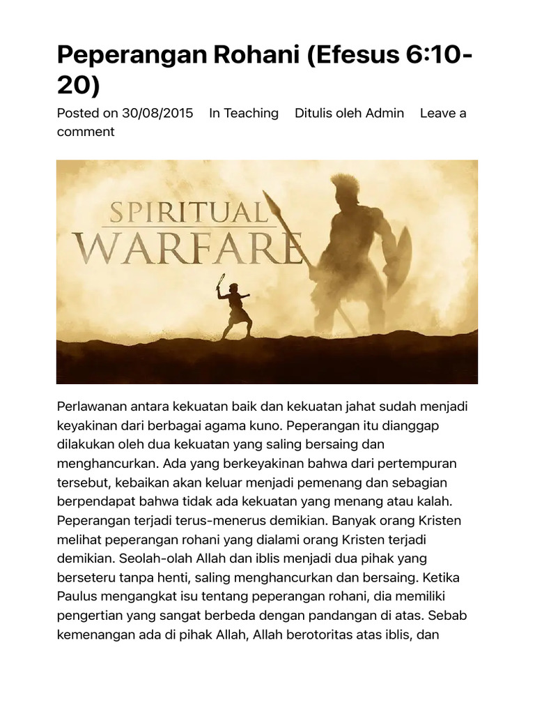 Peperangan Rohani dalam Efesus 6:10-20 | PDF