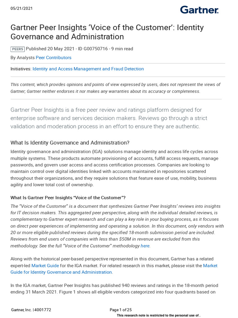 Gartner Peer Insights Voice of The Customer - Identity Governance and ...