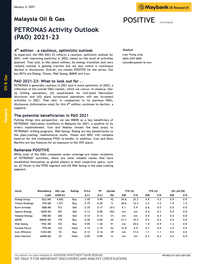 Positive: PETRONAS Activity Outlook (PAO) 2021-23 | PDF | Oil Well | Offshore Drilling