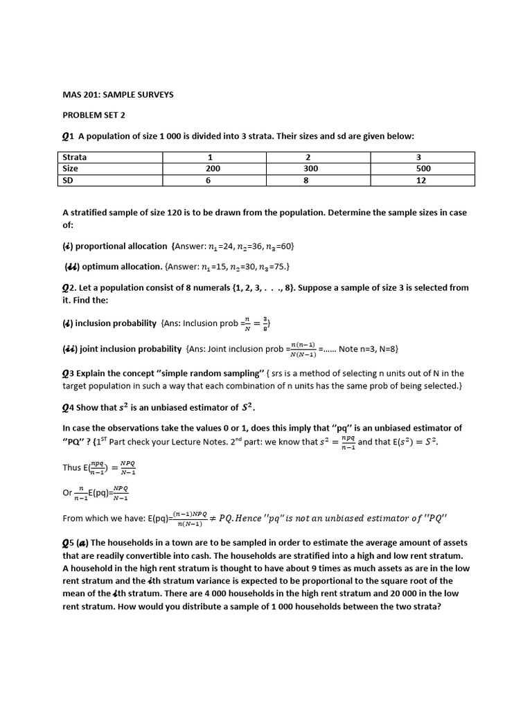 Mas 201 Problem Set 2 | PDF | Sampling (Statistics) | Estimator Mas 201 Problem Set 2 | PDF | Sampling (Statistics) | Estimator