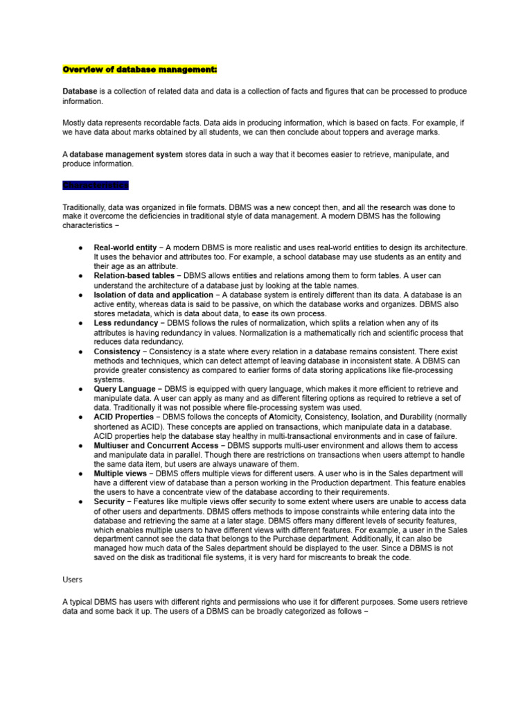Database Management System Pdf Relational Database Databases