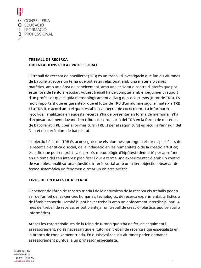 BAT TRB Orientacions Professors | PDF