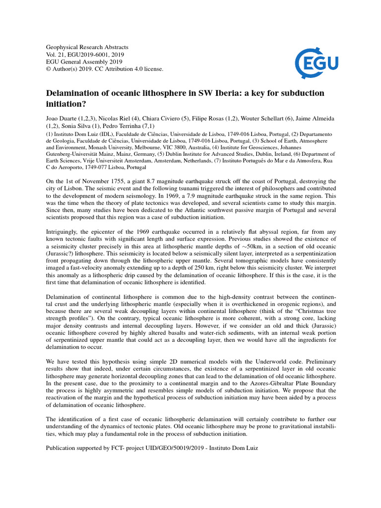 Delamination of Oceanic Lithosphere in SW Iberia: A Key For Subduction Initiation? (EGU2019-6001 ...