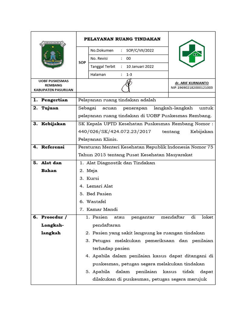 Sop Ruang Tindakan | PDF