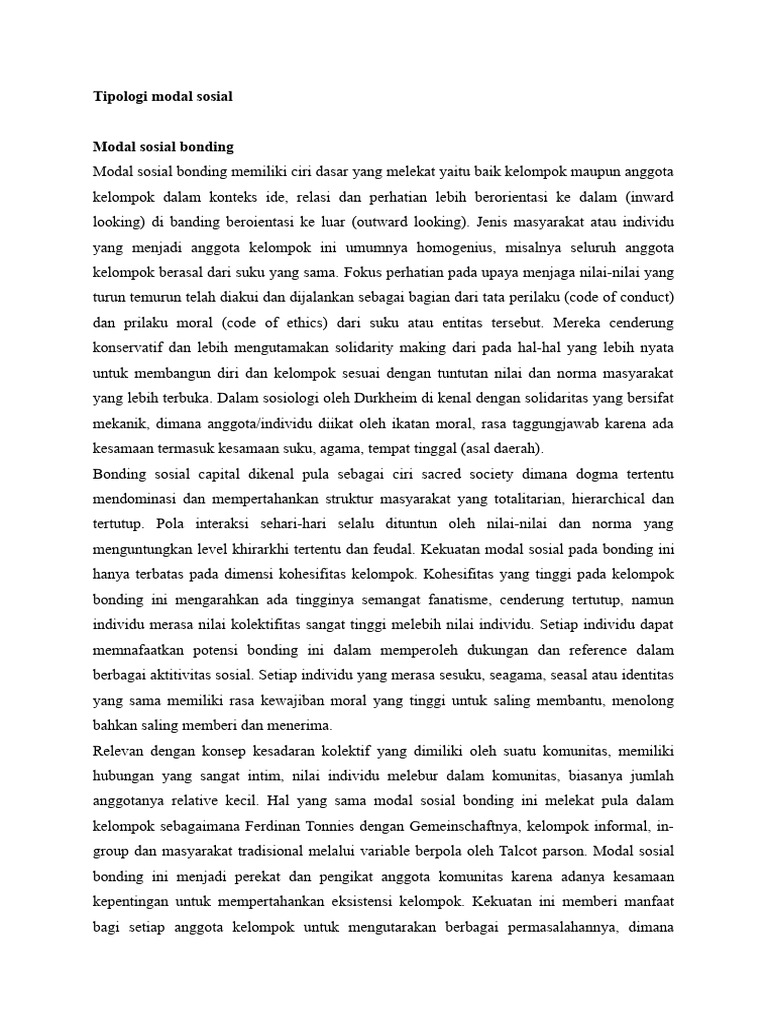 Tipologi Modal Sosial: Bonding & Bridging | PDF