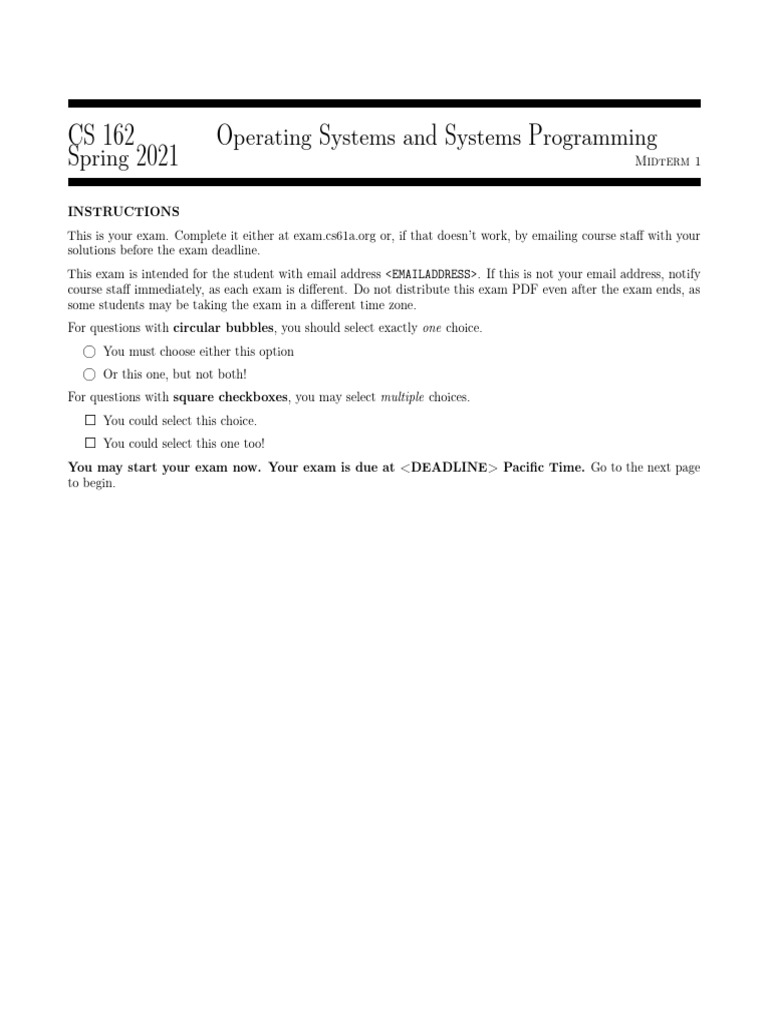 sp21 mt1 Solutions | PDF | Kernel (Operating System) | Process (Computing)
