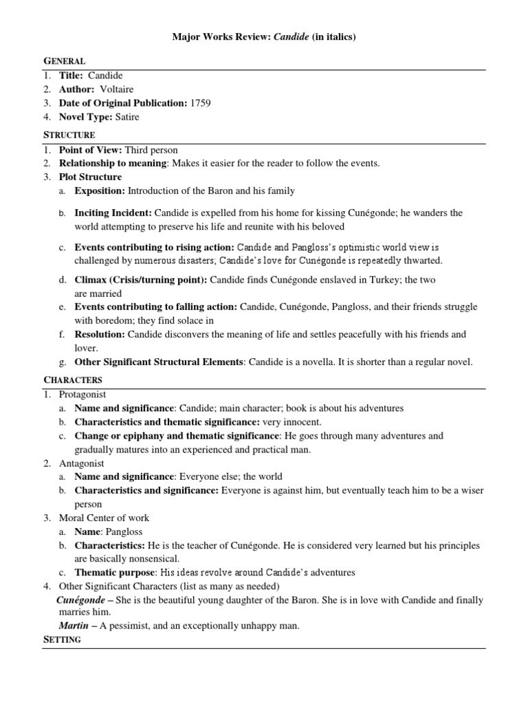 Blank Major Works Review | PDF | Candide | Voltaire