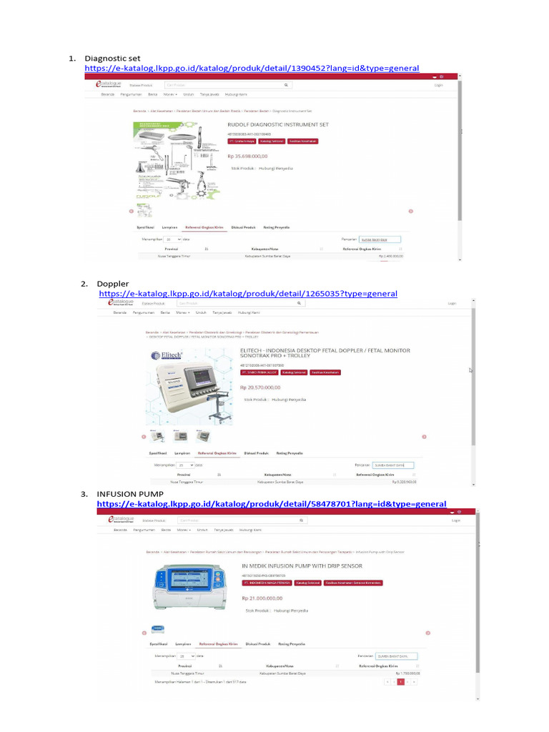 Referensi Harga E Katalog RSUD REda Bolo | PDF