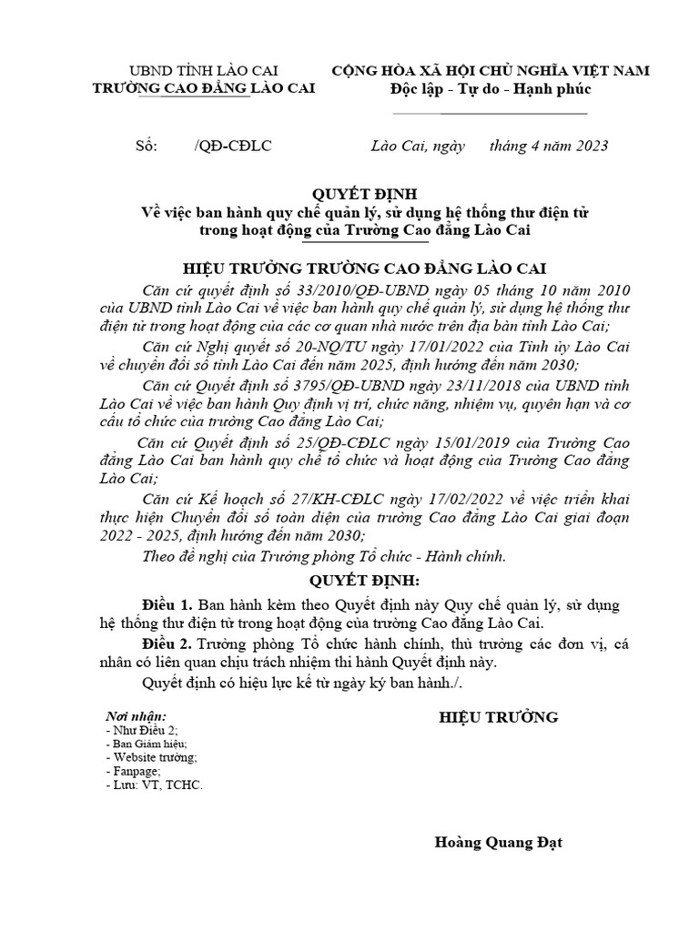 Quy Dinh Su Dung Thu Dien Tu | PDF