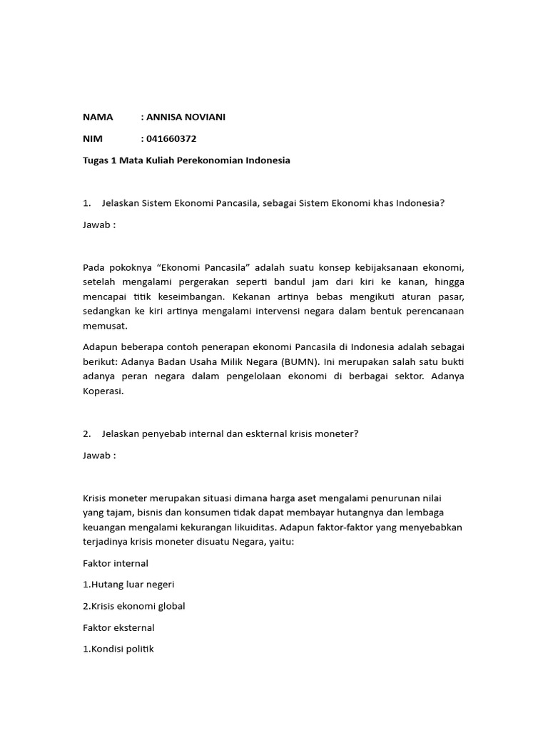 Tuton 1 Perekonomian Indonesia | PDF