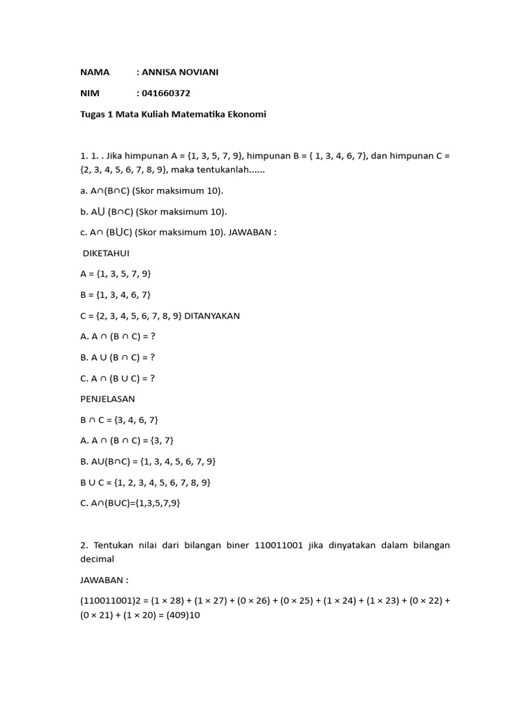 Tuton 1 Matematika Ekonomi | PDF | Metode & Bahan Ajar