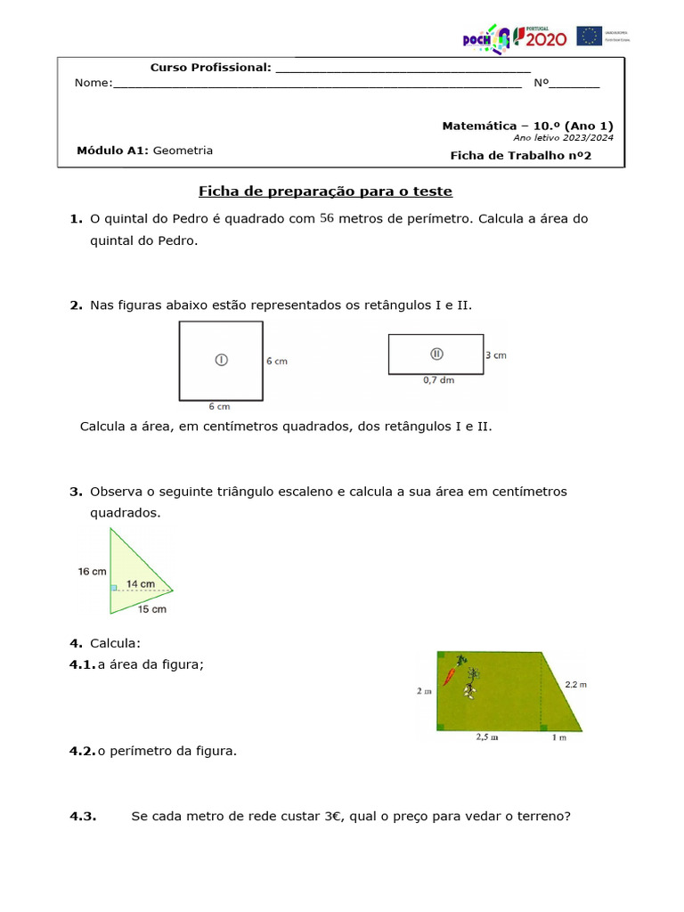 Ficha de Trabalho 2 - Modulo A1 - Matematica | PDF