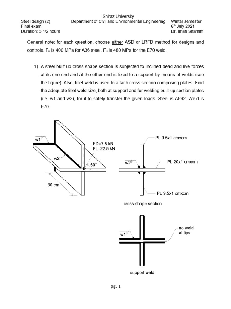 Final Exam-2021 Steel Design (In English) | PDF | Column | Beam (Structure)