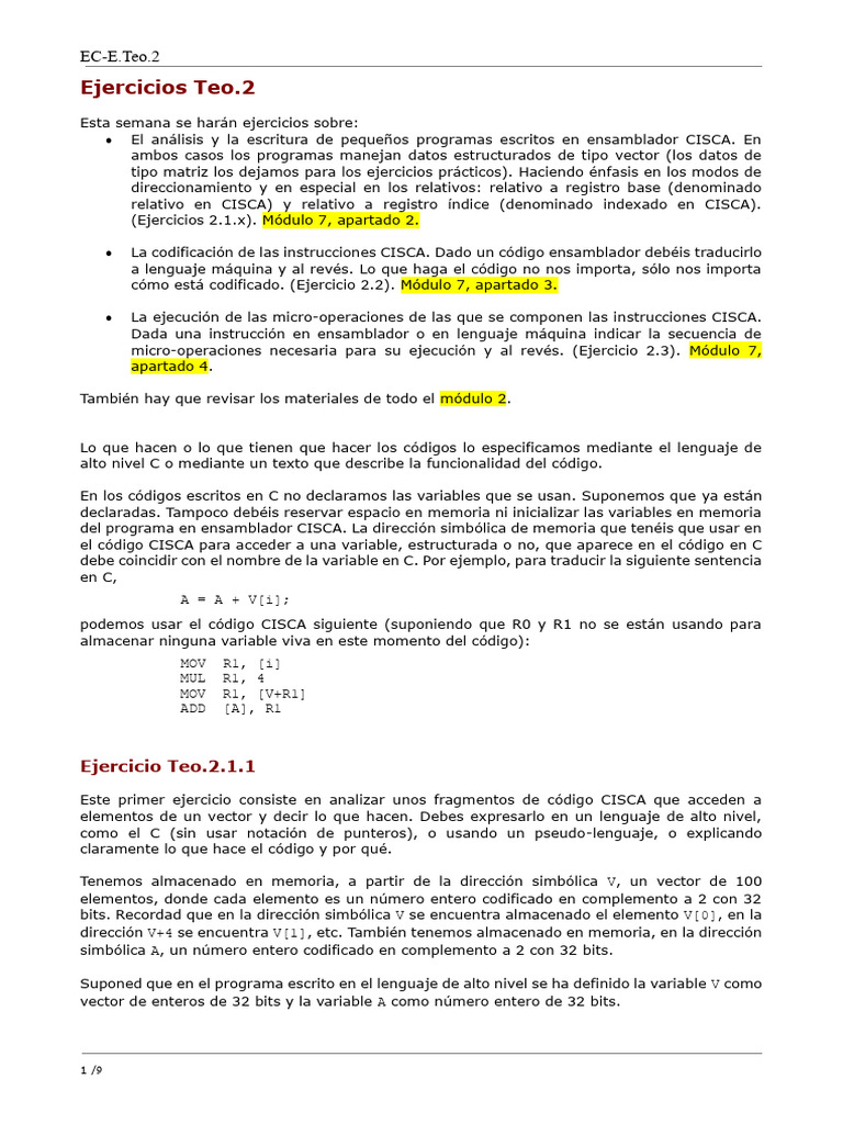 EC E-TEO-2 (Solucion) | PDF | Lenguaje ensamblador | Lenguaje de programación