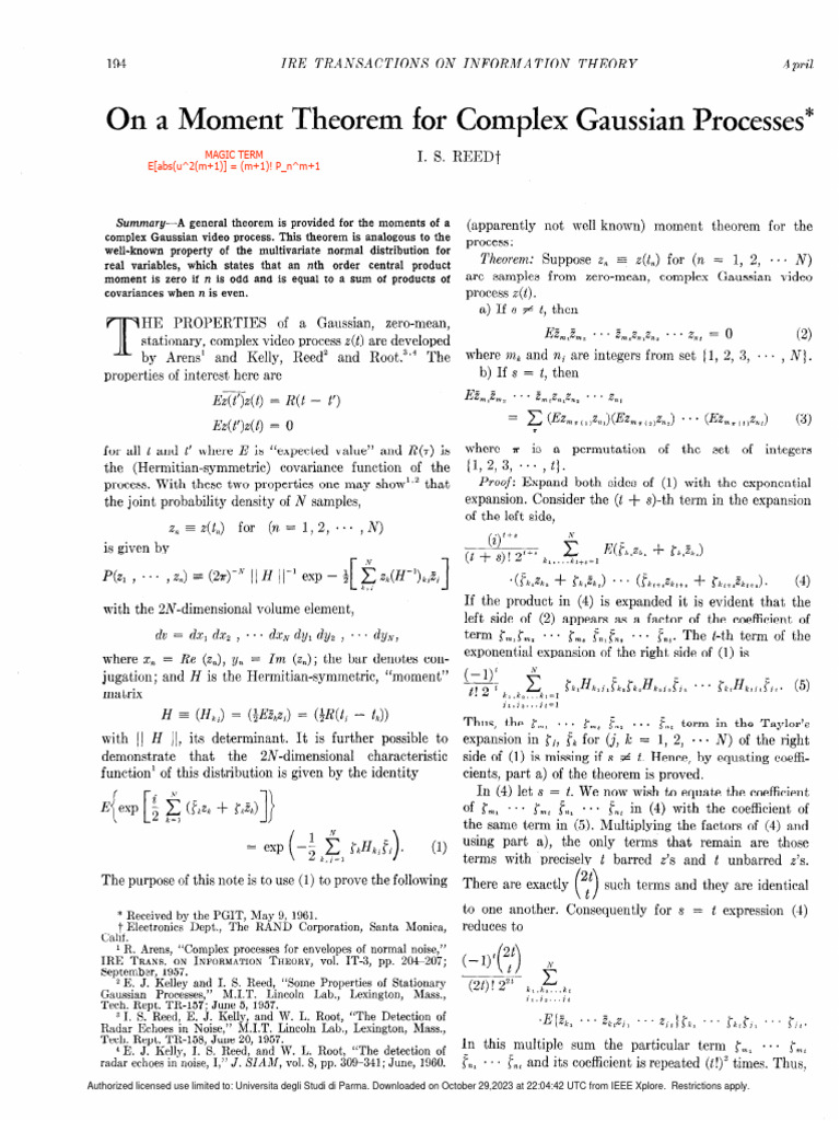 Isserlis Moment THM | PDF | Normal Distribution | Matrix (Mathematics)