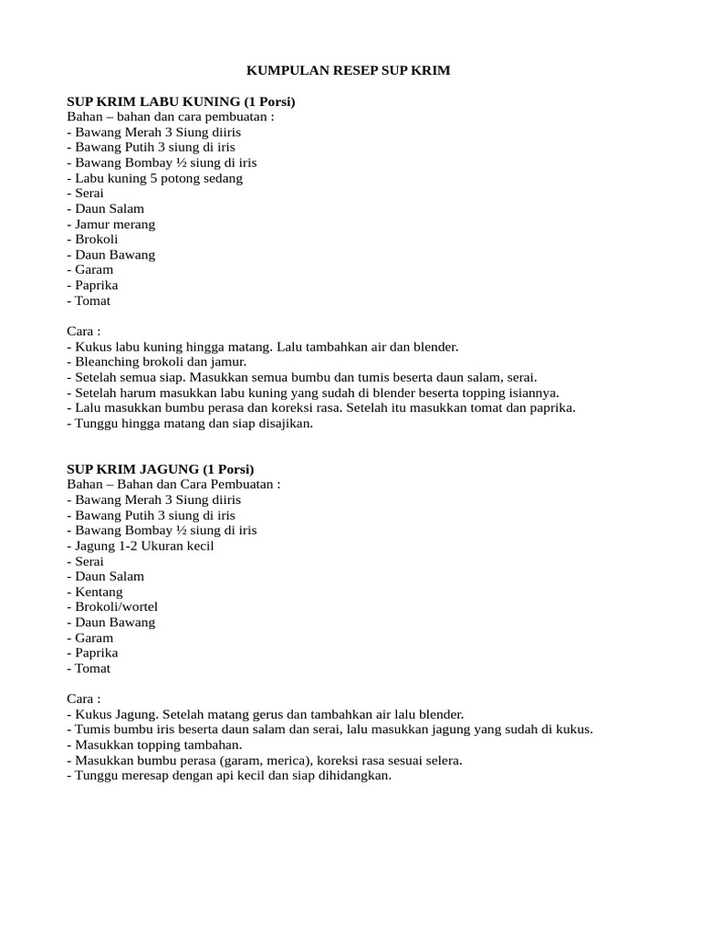 Aneka Resep Sup Krim | PDF