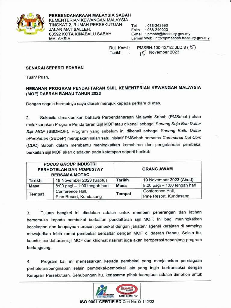 UPPM Sabah - Hebahan Program SBDMOF | PDF