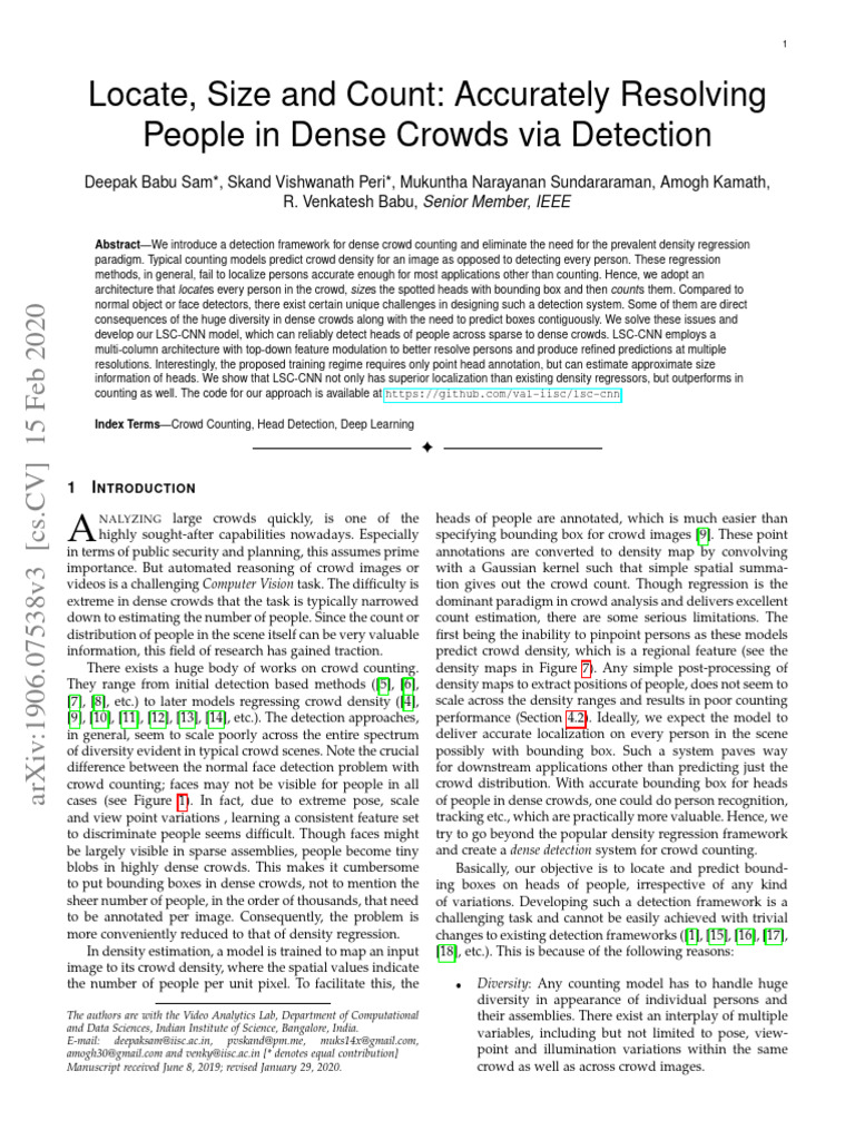 Locate, Size and Count - Accurately Resolving People in Dense Crowds Via Detection | PDF | Image ...
