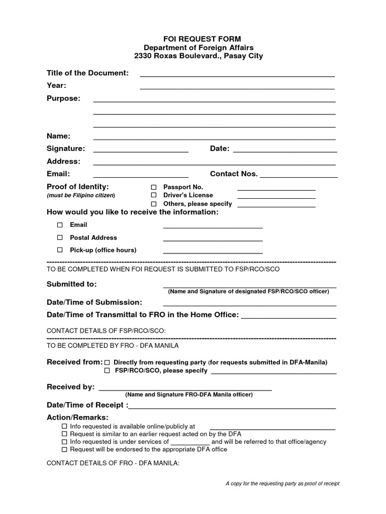 DFA Request For Information Form | PDF | National Security | Governance