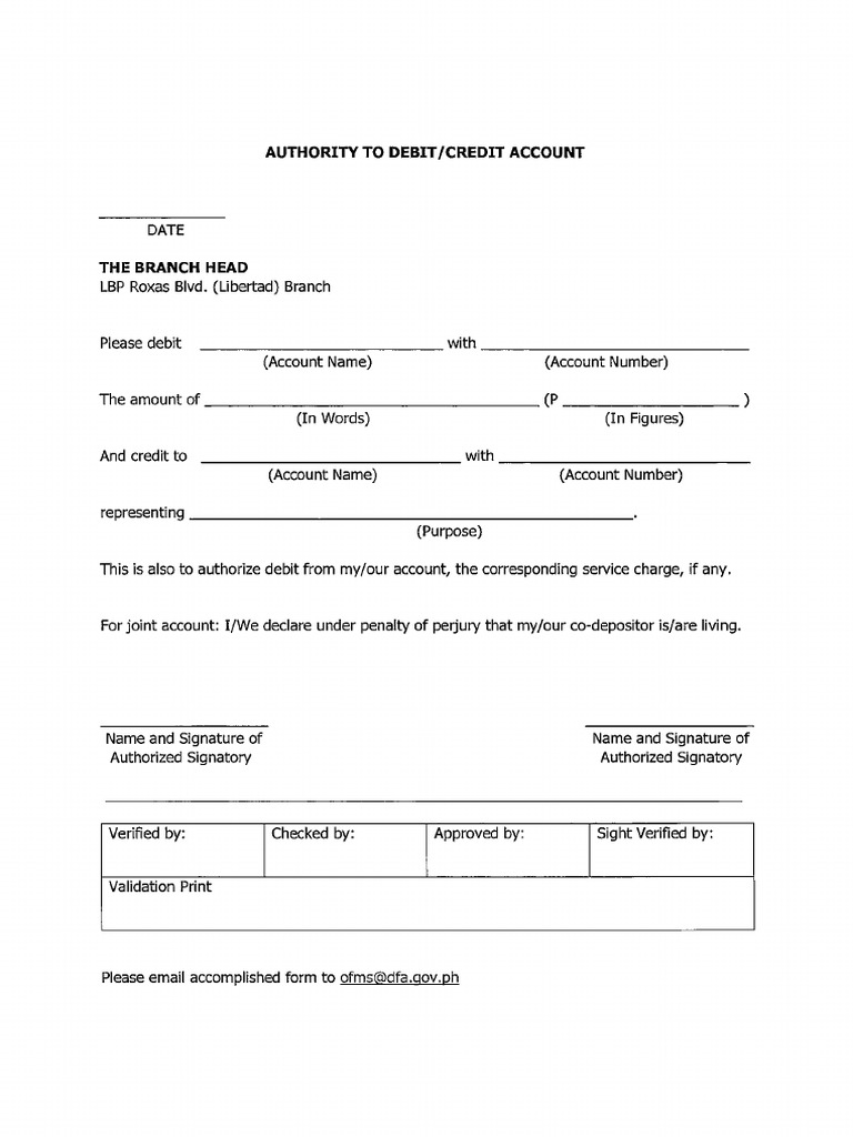 Authority To Debit Credit Account - Form | PDF