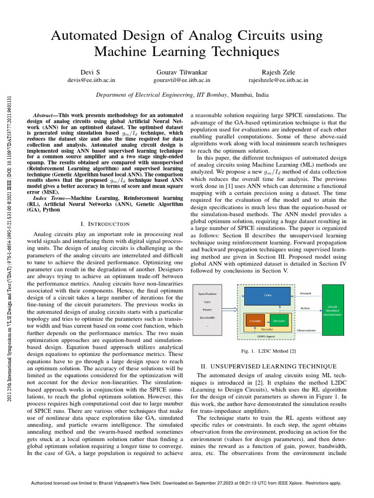 Automated Design Of Analog Circuits Using Machine Learning Techniques Pdf Mathematical 