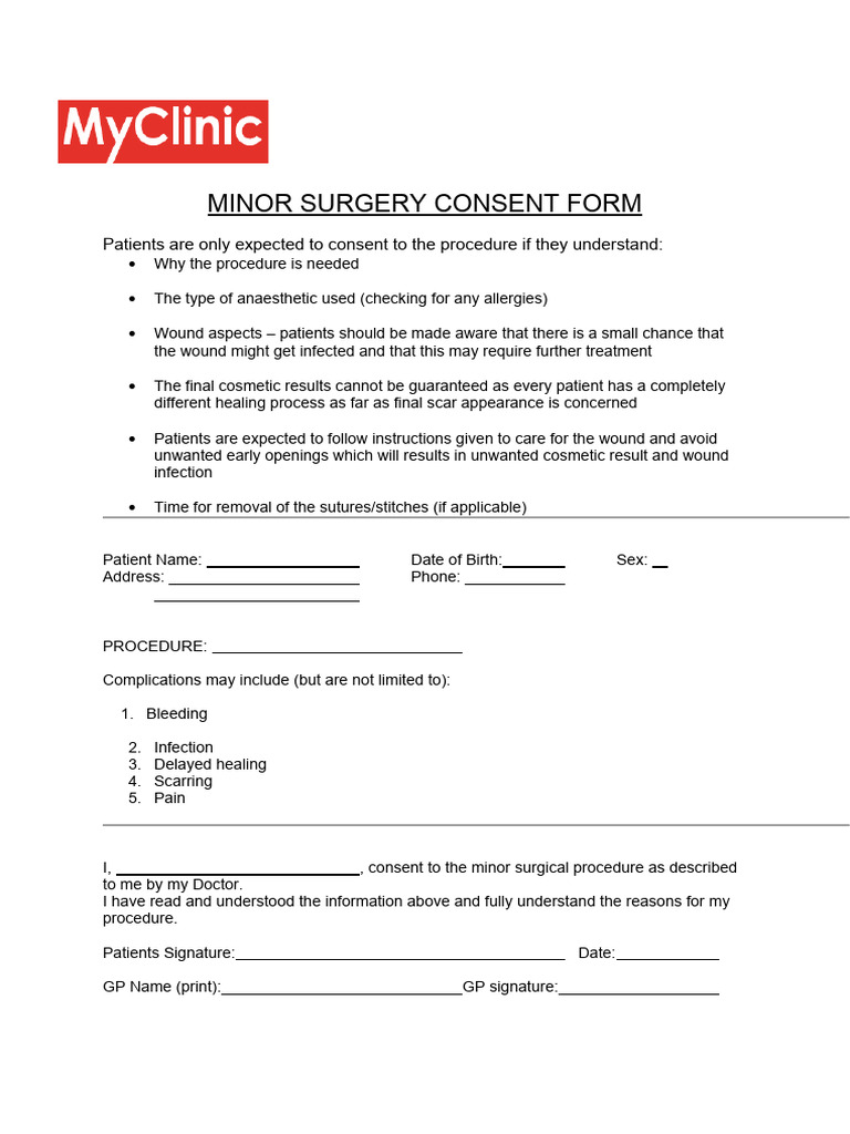 Minor Surgery Consent Form | PDF
