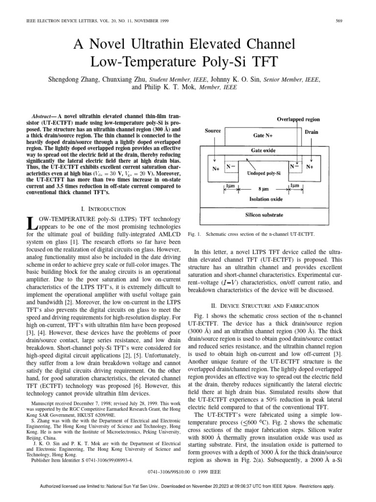 A Novel Ultrathin Elevated Channel Low-Temperature Poly-Si TFT | PDF | Field Effect Transistor ...