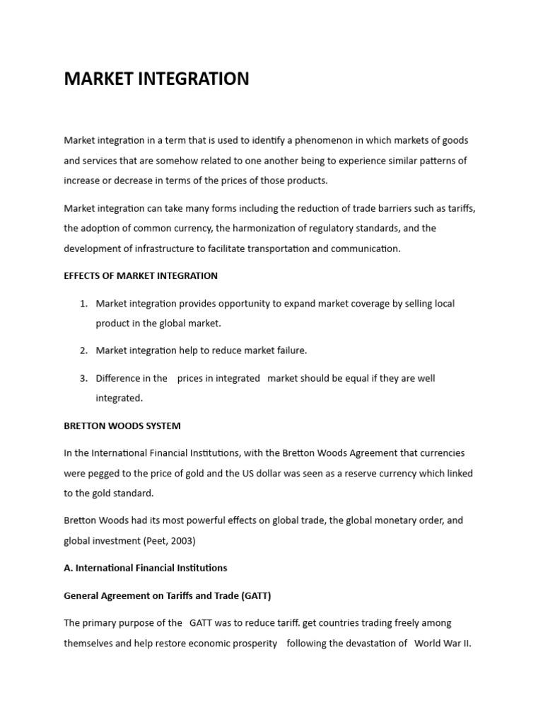 Market Integration | PDF | Global Financial System | Bretton Woods System