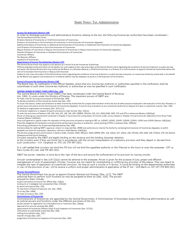 Study Notes Tax Administration | PDF | Income Tax | Taxes