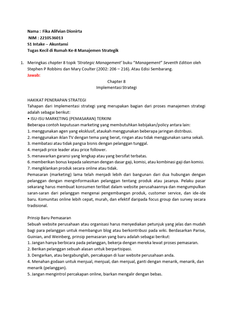 Fika Alifvian Dionirta - 2210536013 - Tugas Kecil 8 - Strategi Tingkat Fungsional | PDF