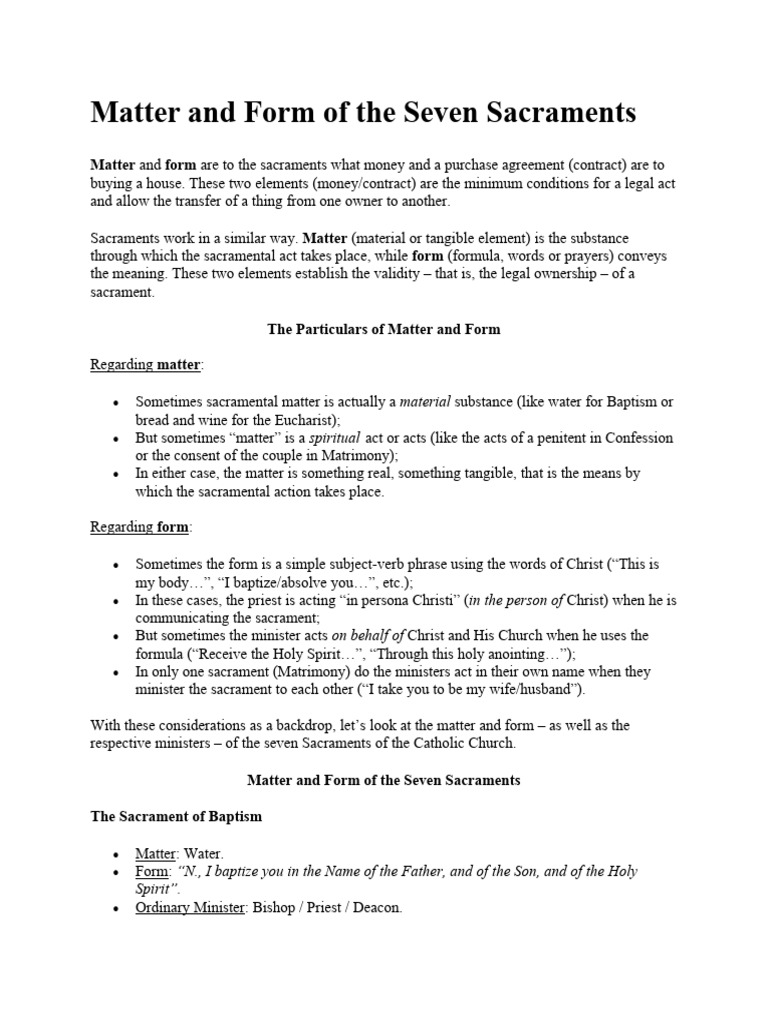 Matter-and-Form-of-the-Seven-Sacraments 3 | PDF | Eucharist | Christian Denominational Families