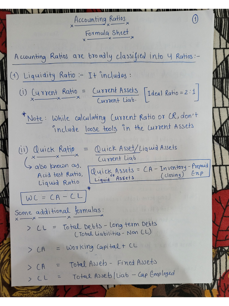 Ratio Formulas Pdf