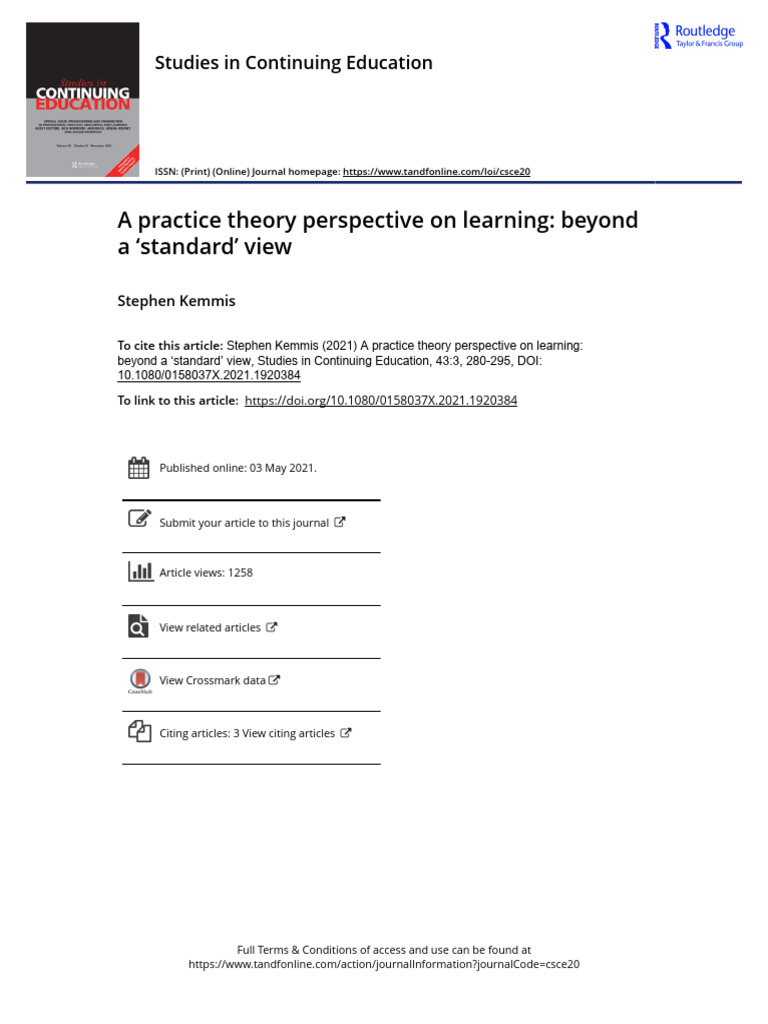 A Practice Theory Perspective On Learning Beyond A Standard View | PDF ...