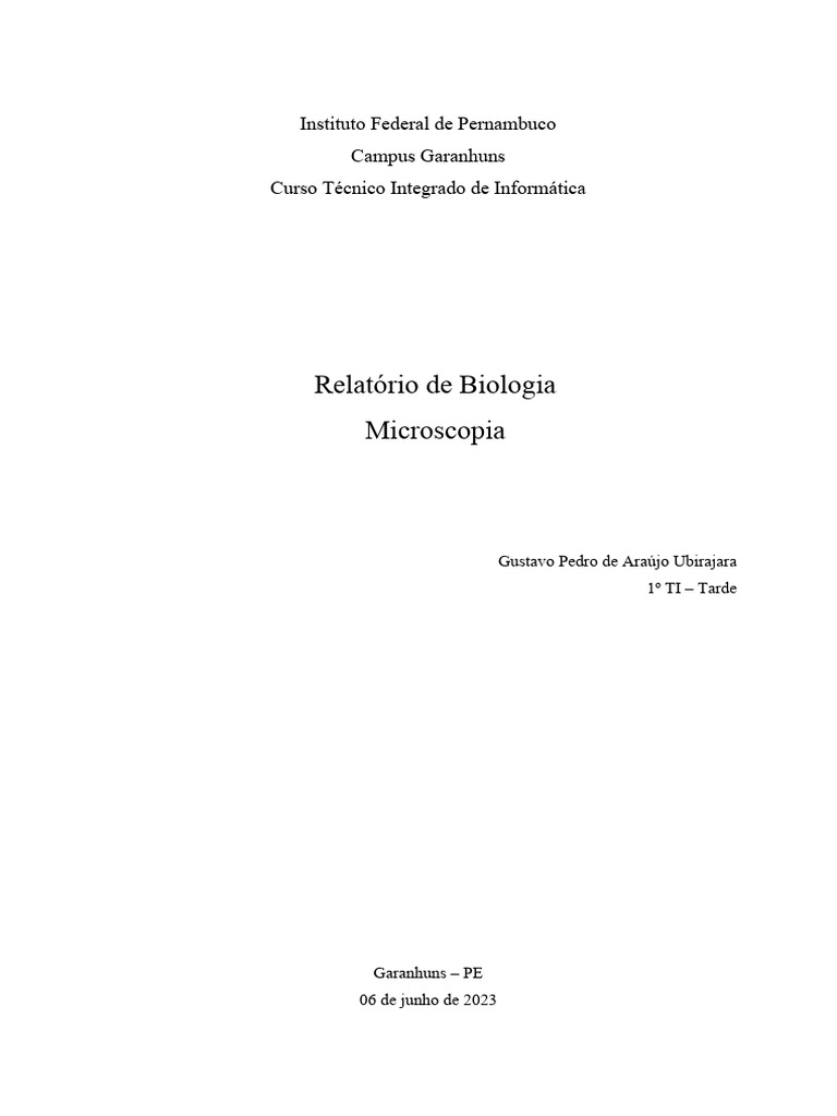 Relatorio de Biologia Micros | PDF | Célula (Biologia) | Microscópio