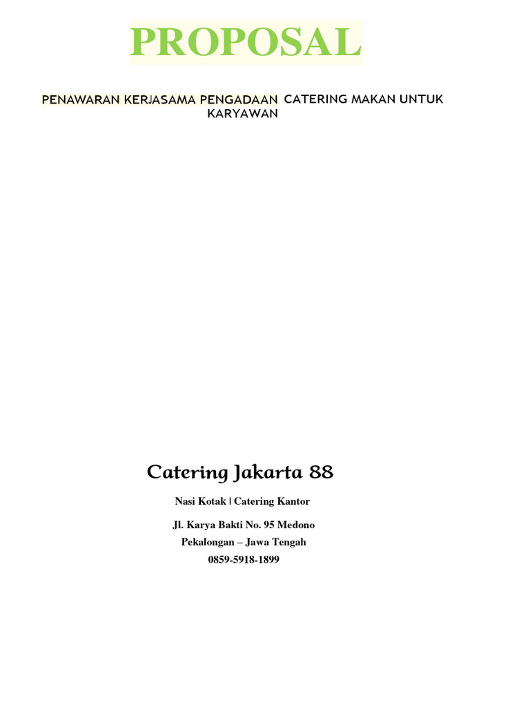Proposal Kerjasama Catering-Perusahaan Catering Jakarta 88 | PDF