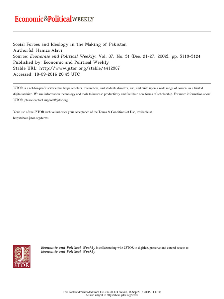 Alavi, Hamza. "Social Forces and Ideology in The Making of Pakistan ...