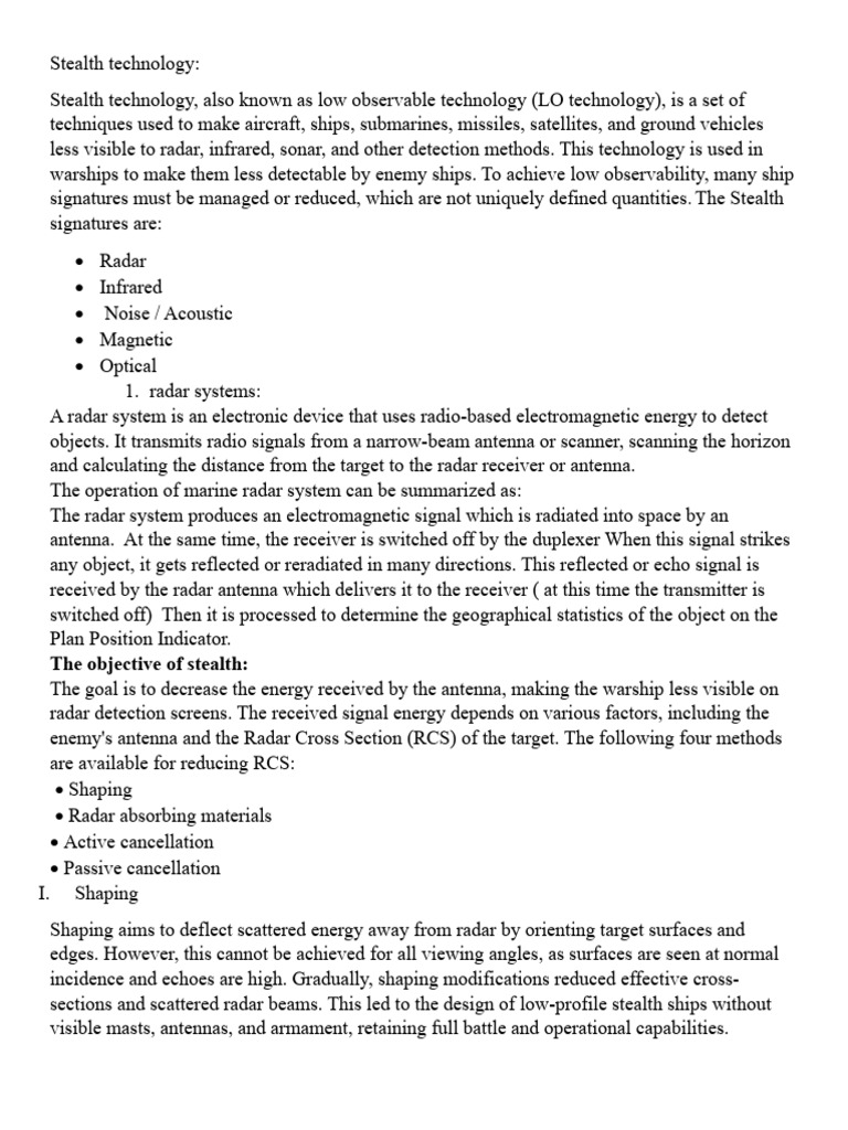 Stealth Technology and Its Usage in Warships | PDF | Radar | Infrared