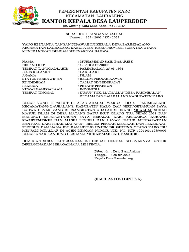 Surat Keterangan Muallaf Muhammad | PDF | Olahraga & Rekreasi