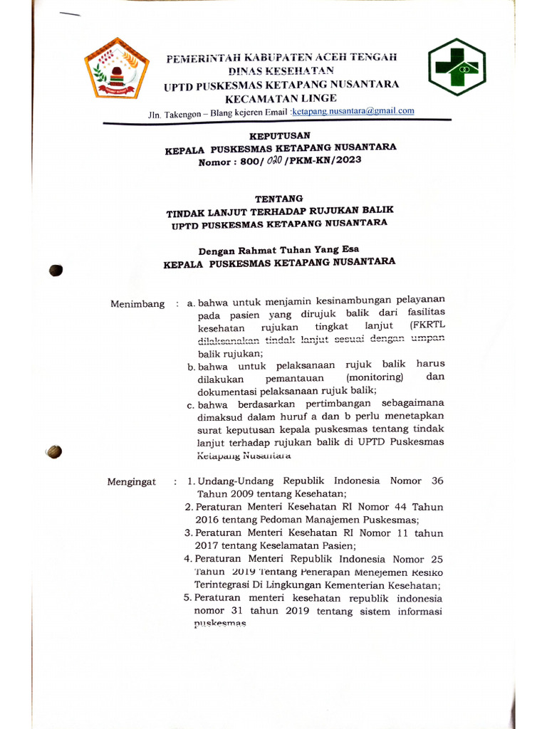 3.7.2 A. SK Tindak Lanjut Terhadap Rujuk Balik | PDF