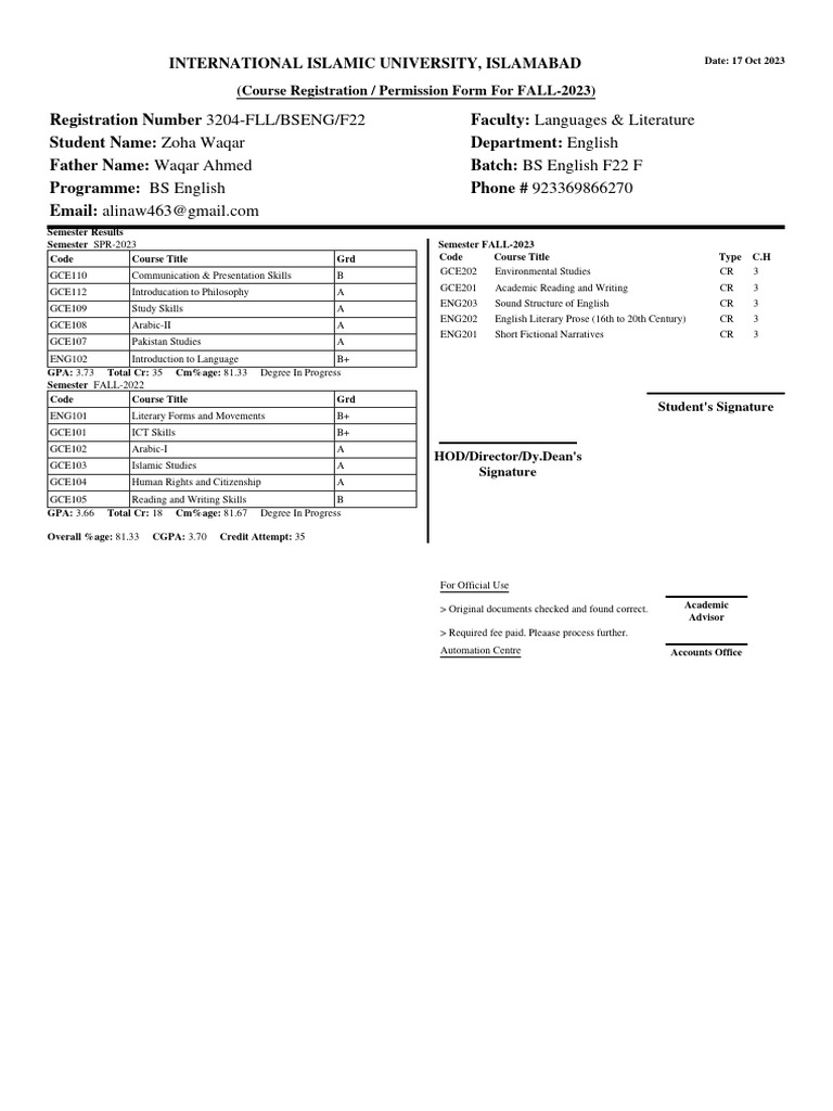 International Islamic University, Islamabad: (Course Registration ...