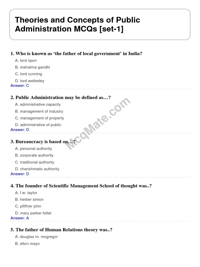 Theories and Concepts of Public Administration Set 1 | PDF | Public ...