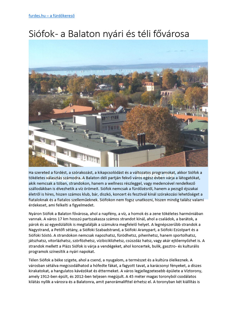 Siófok - A Balaton Nyári És Téli Fővárosa - Furdes - Hu - A Fürdőkereső ...