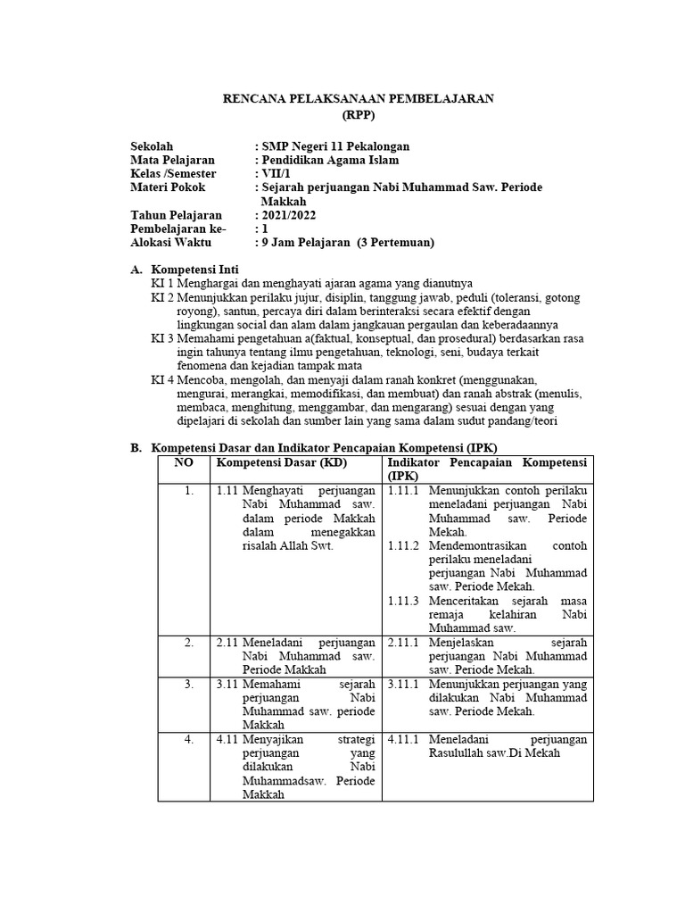 RPP Pai 7. 6. 1 2021 2022 | PDF