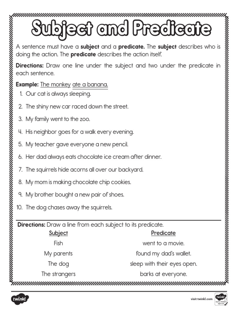 BW Second Grade Subject and Predicate Activity | PDF