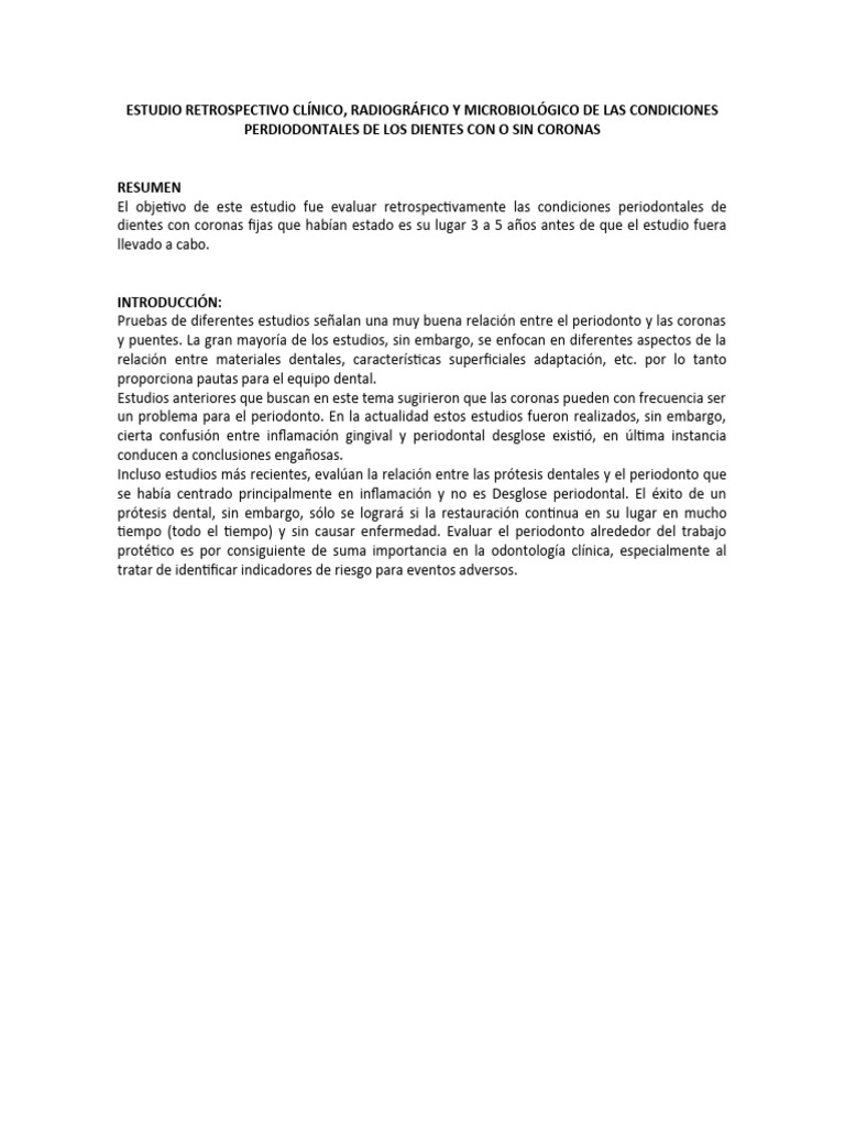 ESTUDIO RETROSPECTIVO CLÍNICO Word | PDF | Anatomia dental ...