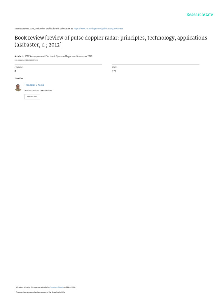 Book Review Review of Pulse Doppler Radar Principl | PDF | Radar ...